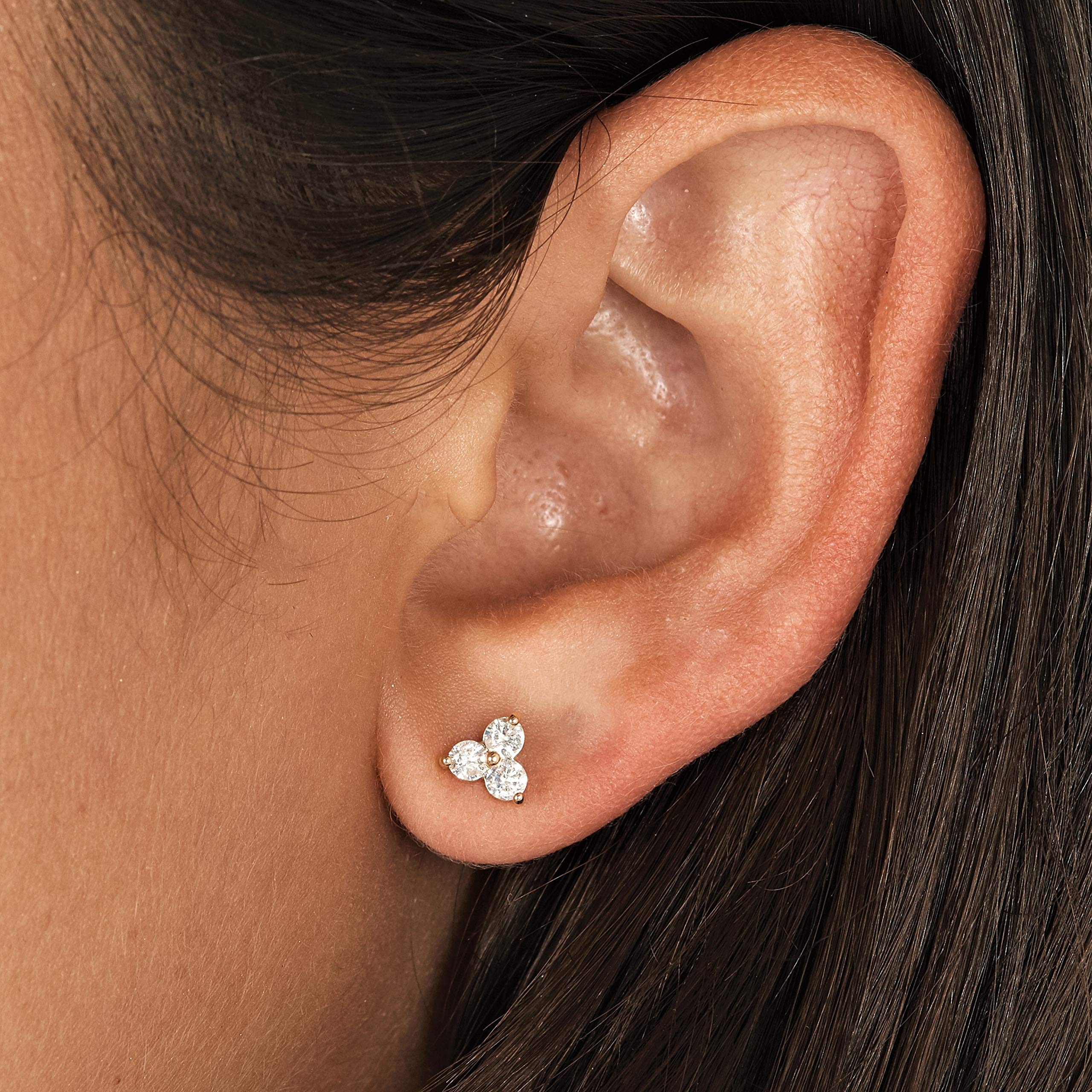 Social Value 14K Solid White Gold Natural Diamond Triangle Stud Earring .18ct (Half Pair)