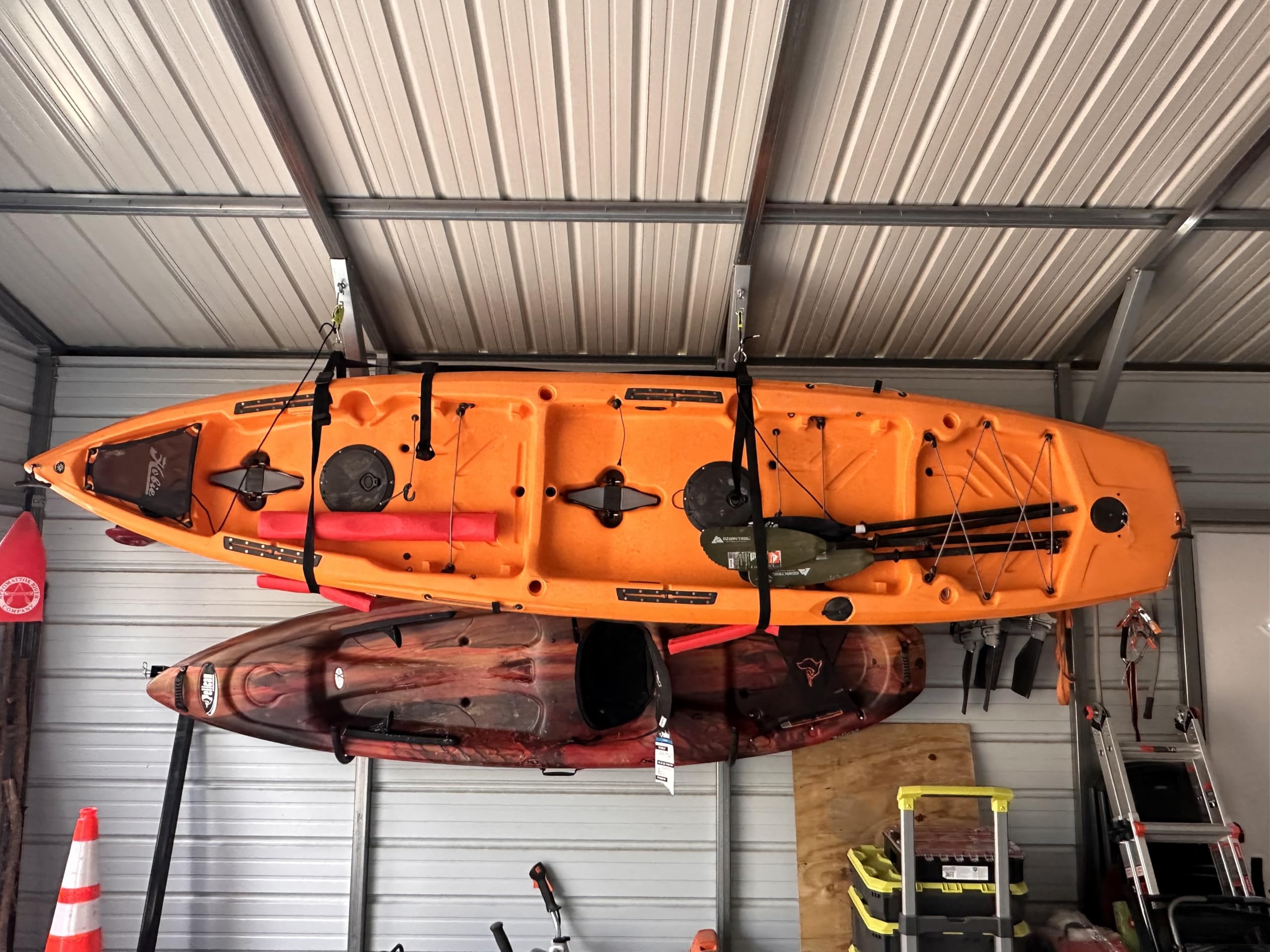 Tie Boss Kayak Hanger, Cargo Ceiling Storage, Overhead Storage, Watercraft Garage Storage, Hoist System. Green