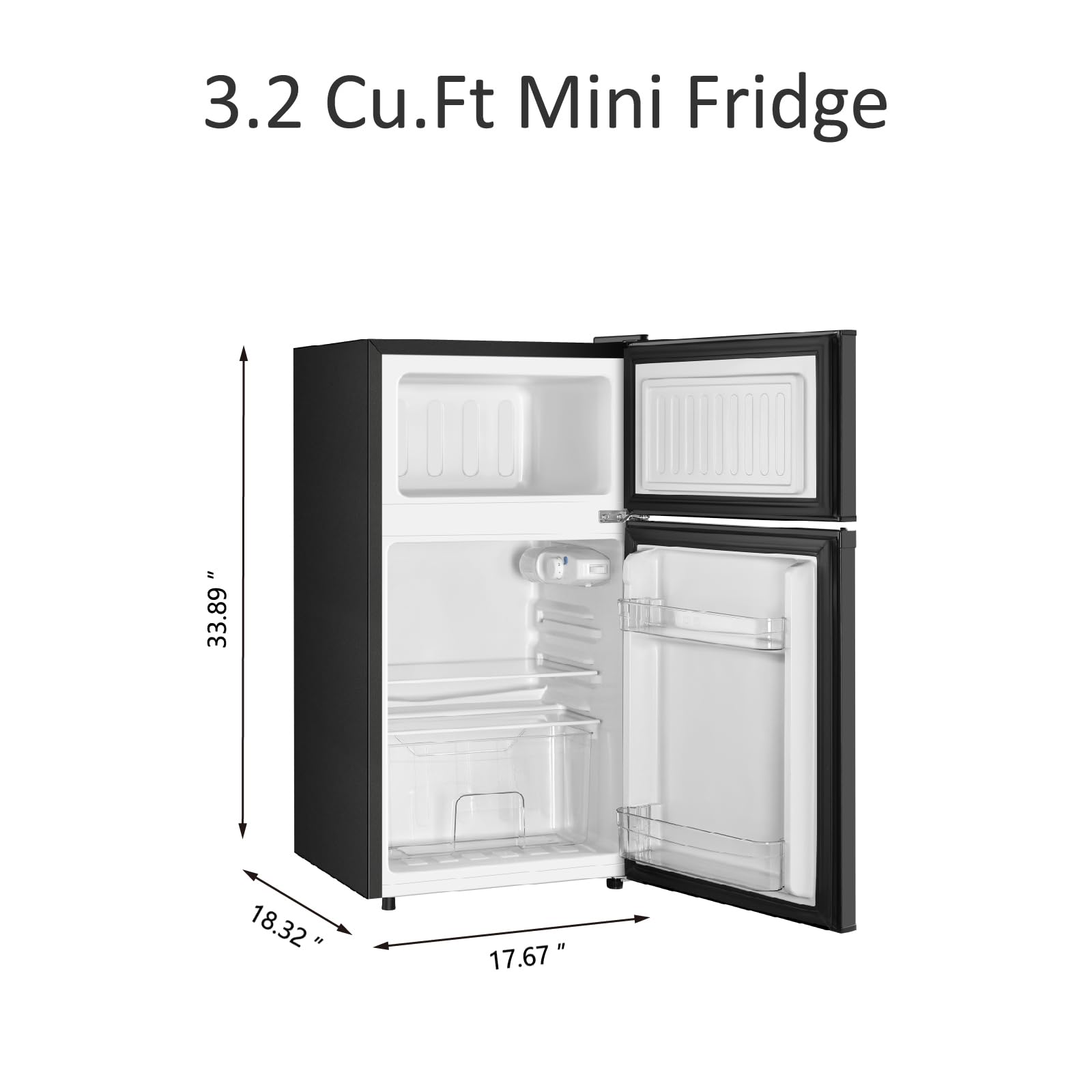 Saeoola Mini Fridge with Freezer, 3.2 Cu.Ft, 2 Doors Compact Refrigerator with Freezer, Mini Refrigerator with Freezer for Dorm, Bedroom, Apartment, Kitchen, Office (Sliver2)