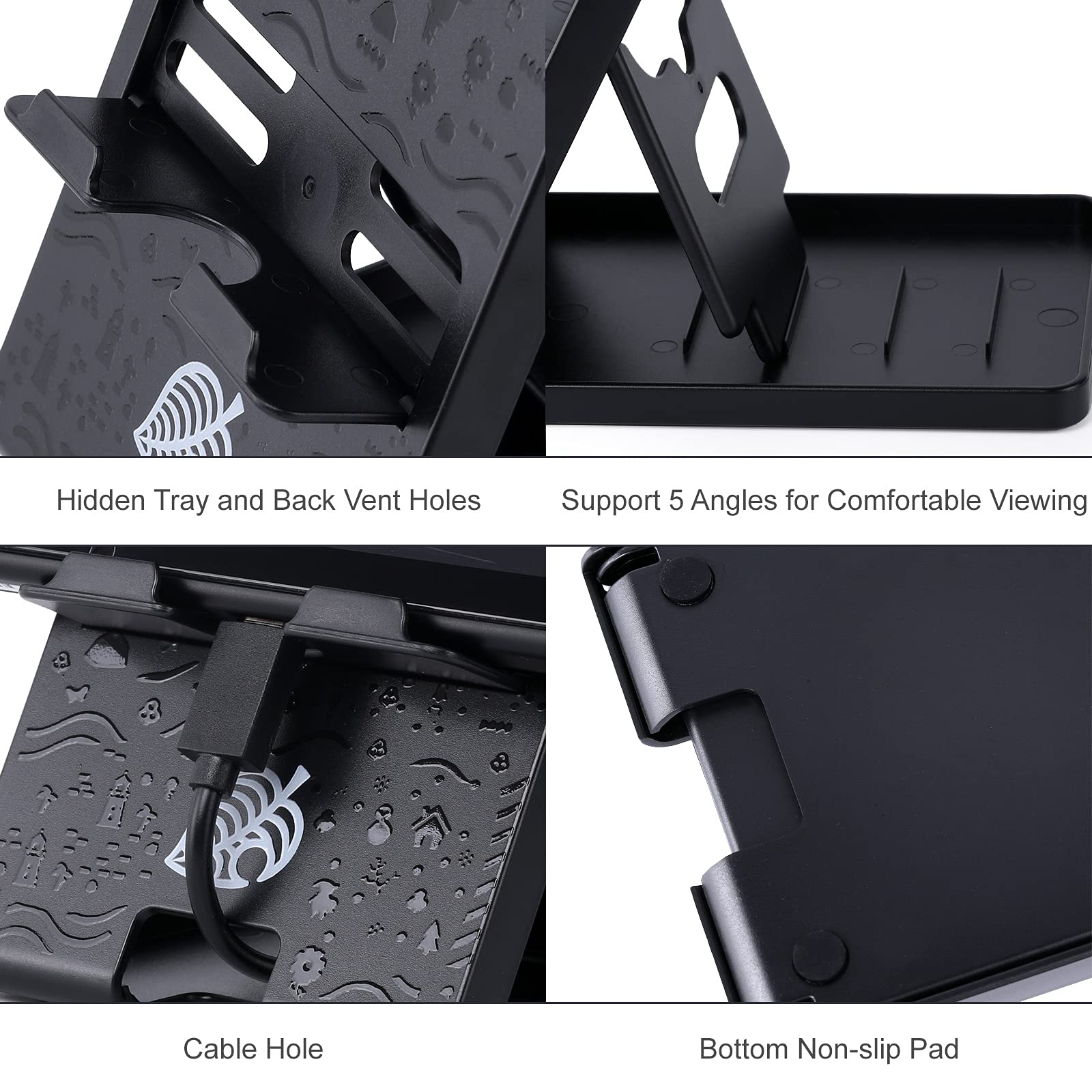 Tscope Switch Stand for Nintendo, for Animal Crossing Switch Holder, Adjustable Switch Lite Compact Portable Foldable Stand for Nintendo Switch Accessories (Black)