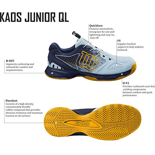 Wilson KAOS Junior QL Tennis Shoe, Barrier Reef/Navy Blazer/Lime Popsicle, 4.5 US Unisex Big Kid
