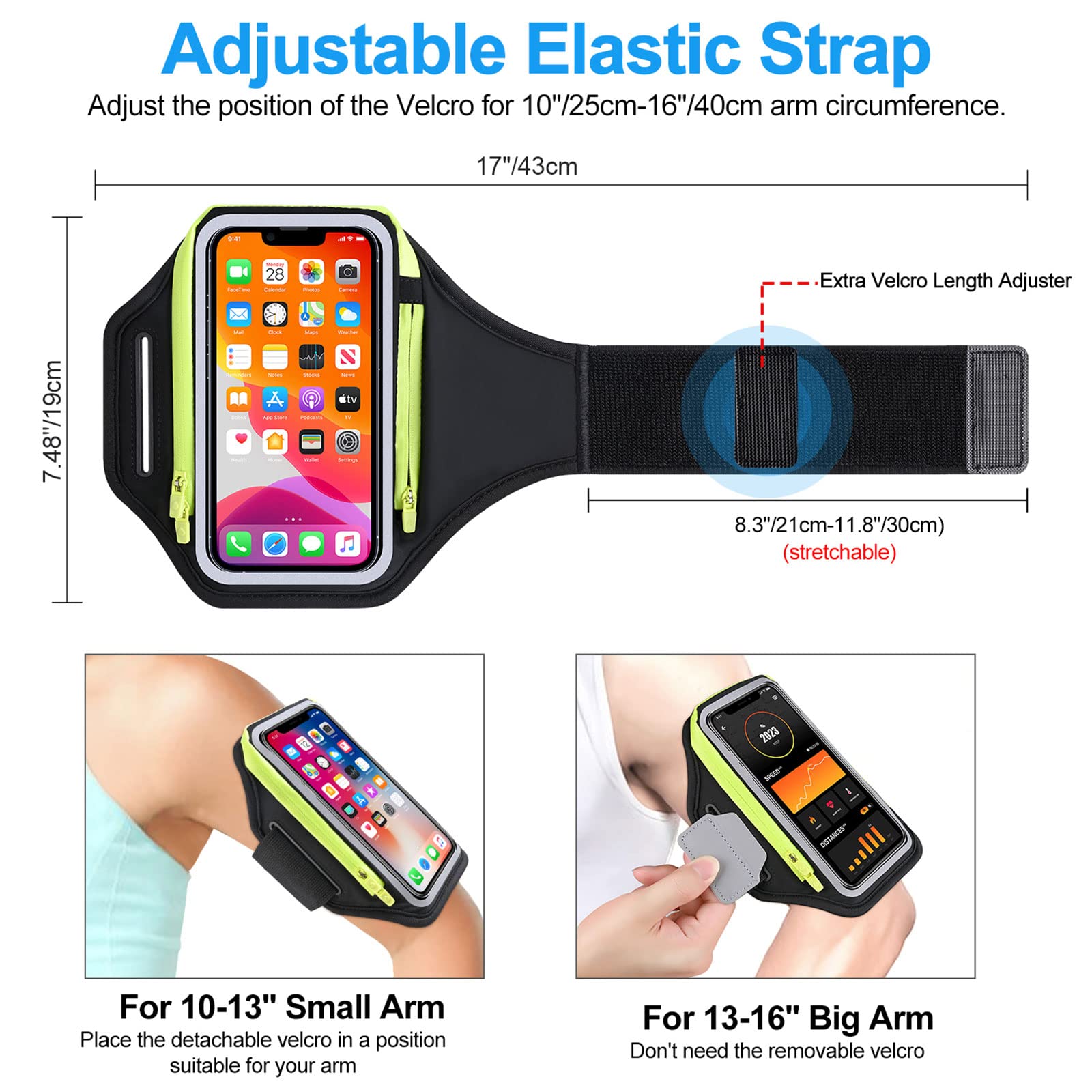Running Phone Holder with Earphone Bag, MR.LUYU Cell Phone Arm Band Case for iPhone 15 14 13 12 11 Plus Pro Max Galaxy S23 S22 Ultra, Waterproof Armband Belt with Adjustable Strap Car Key Pocket