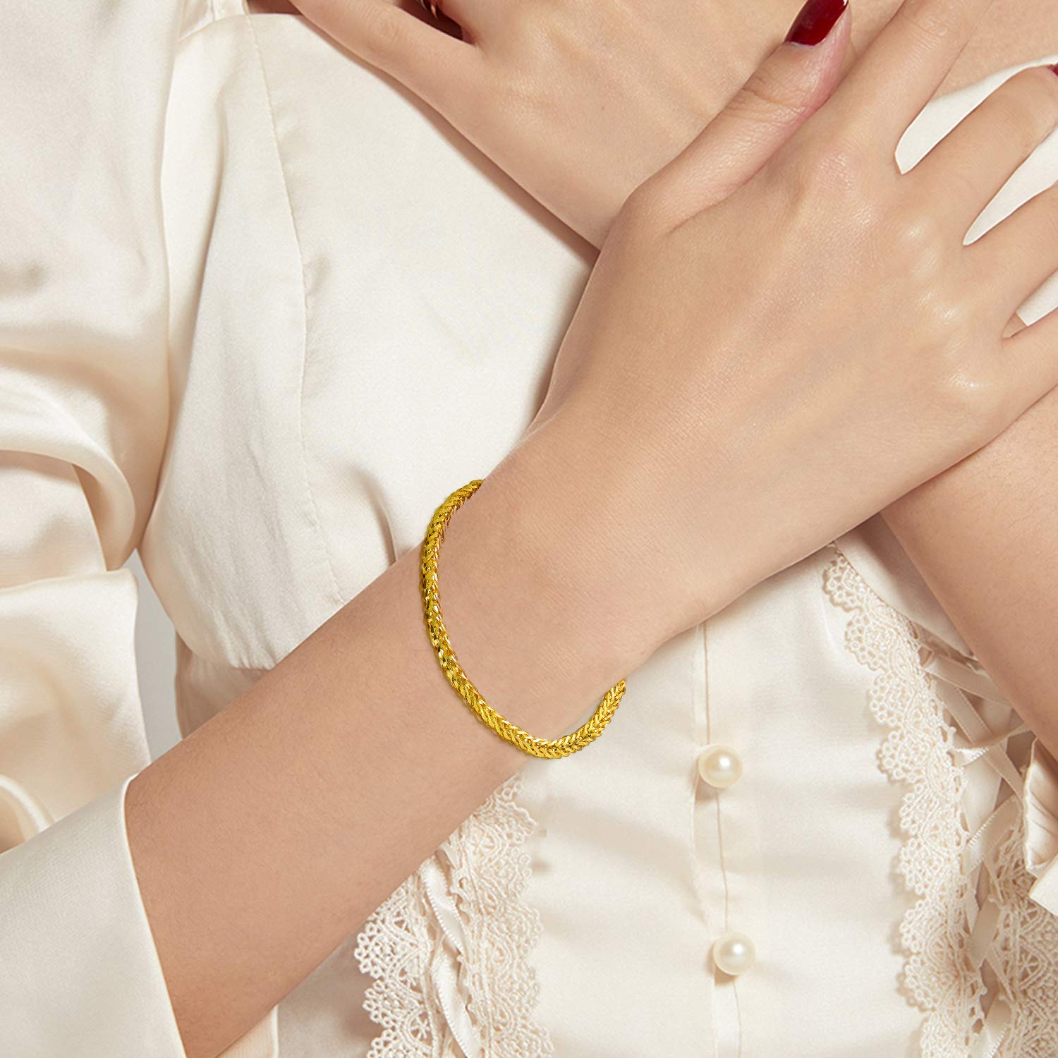 SISGEM Solid 18k Yellow Gold Celtic Chain Bracelet, 18 Karat Gold Link Jewelry for Women (4 mm, 7 Inch)