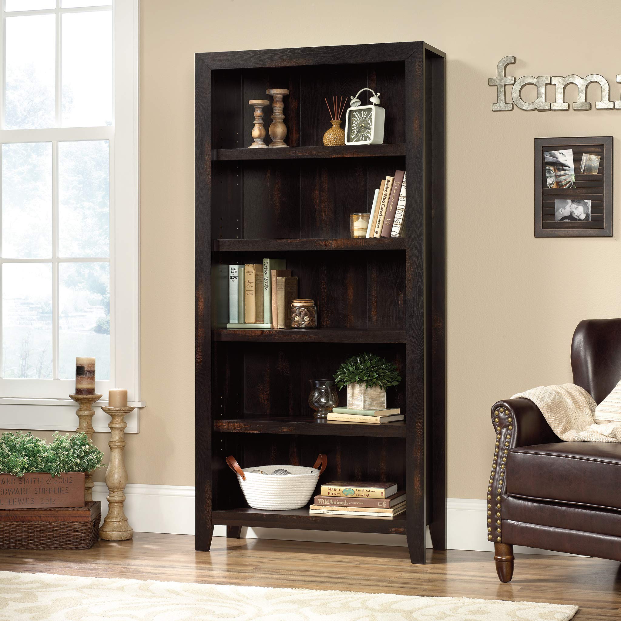 Sauder Dakota Pass 5 Bookcase/Book shelf, L: 33.78" x W: 12.52" x H: 71.1, Craftsman Oak finish