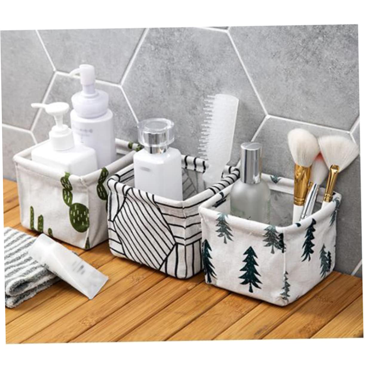 SOESFOUFU 3pcs Toy Storage Baskets Linen Storage Baskets Fabric Storage Cubes with Handles Makeup Storage Basket Cube Storage Bins Collapsible Basket Bins Cotton Linen Organizer Foldable