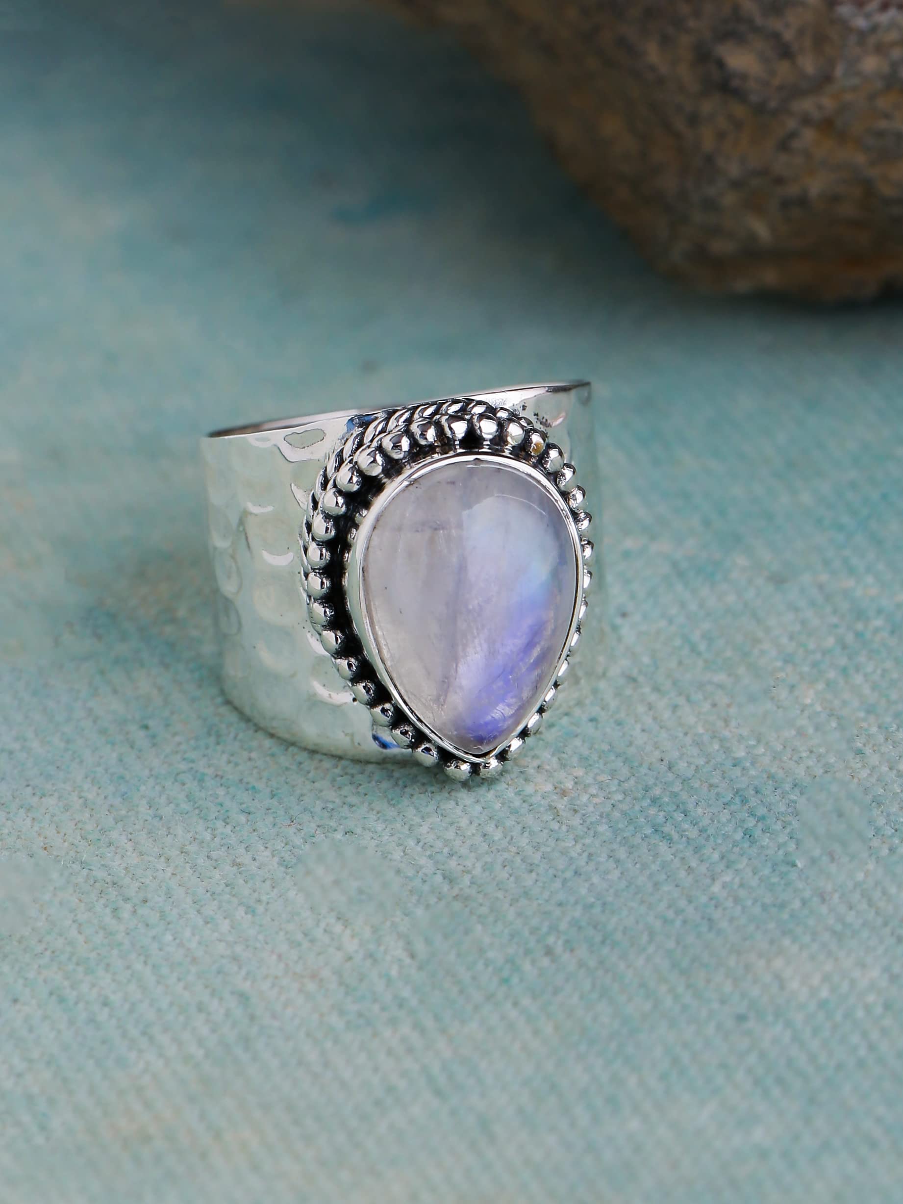 YoTreasure Rainbow Moonstone Solid .925 Sterling Silver Teardrop Ring (5)