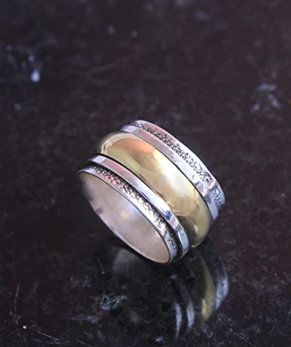 Spinner Two Tone Ring,925 Sterling Silver Spinner Ring, Handmade Thumb Spinner Ring,Boho Silver Spinner Ring (7)