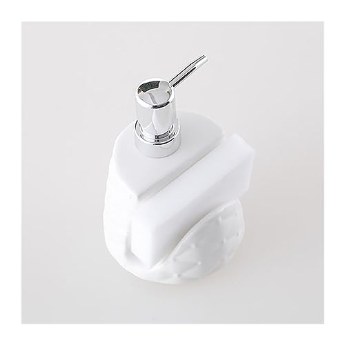 Soap Dispenser White Soap Dispenser for Shower Gel Dish Soap Shampoo, Soap Pump with Sponge Holder, Ceramic Soap Bottle (400 Ml/13.52 Oz) Bathroom Soap Dispenser