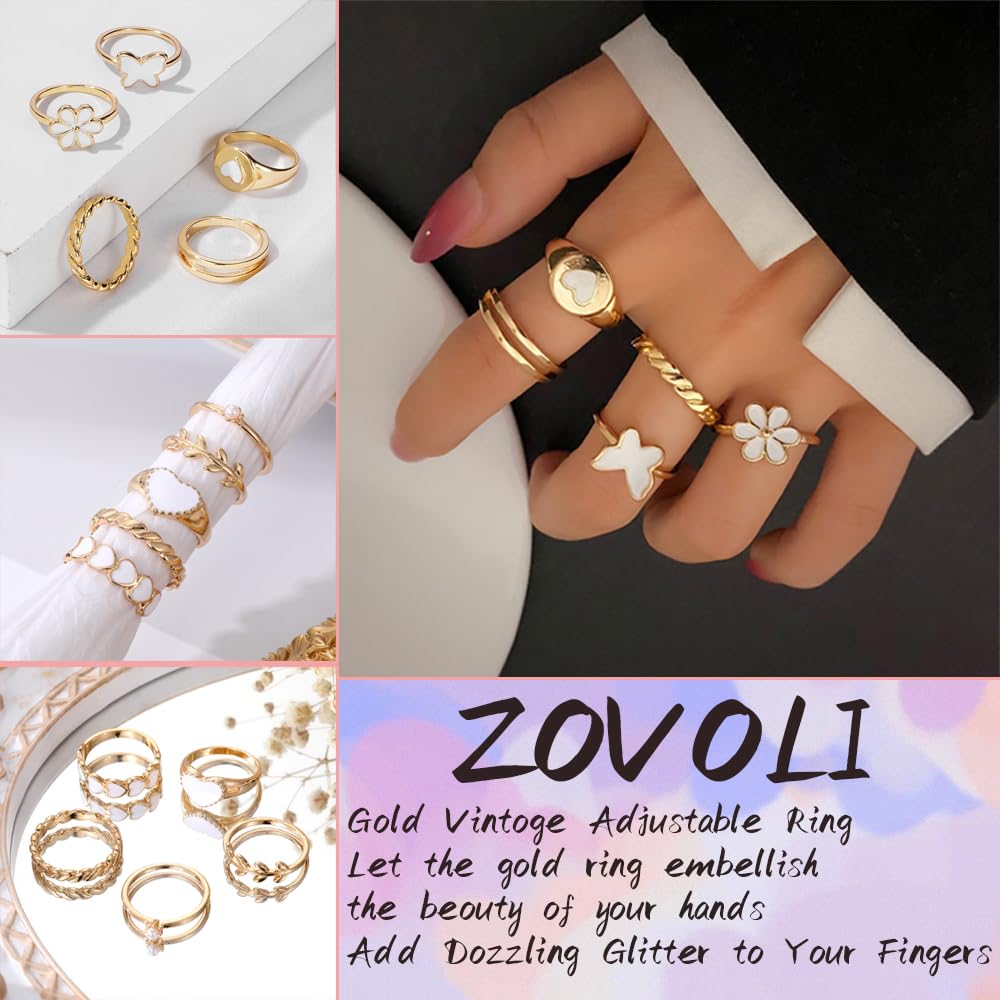 ZOVOLI 19-36 Pcs Gold Boho Knuckle Rings Set for Women, Vintage Stackable Dainty Joint Finger Gold Jewelry Set with Love Pearl and Sparkling Crystals (25-Pcs)