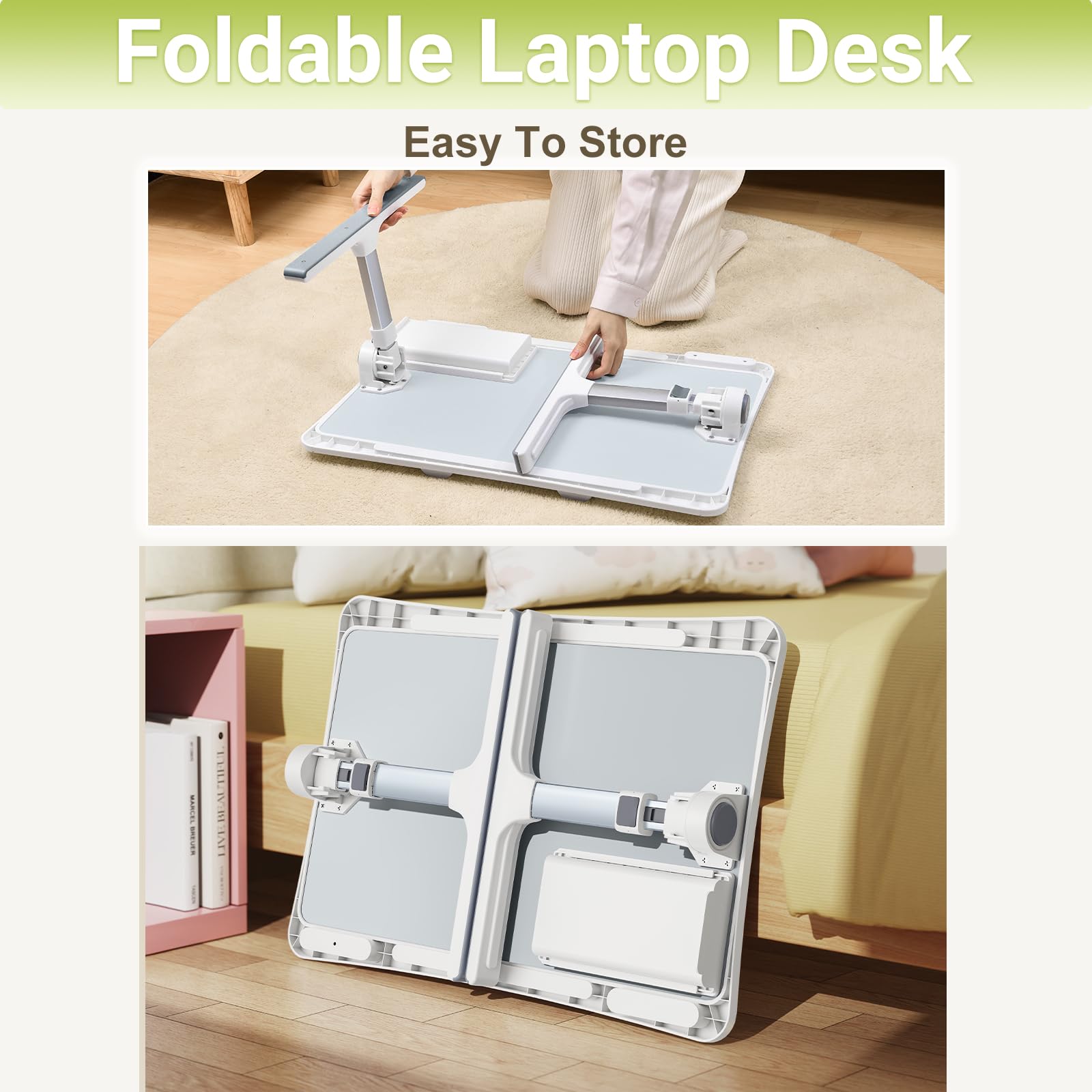 OGRANEE Kids Lap Desk, Dry Erase Table Adjustable Angles Height, Dry Erase Board for Kids with Drawer & Dry Eraser Markers, Foldable Bed Desk for Laptop and Writing, Drawing, Reading, White(24"*16.5")