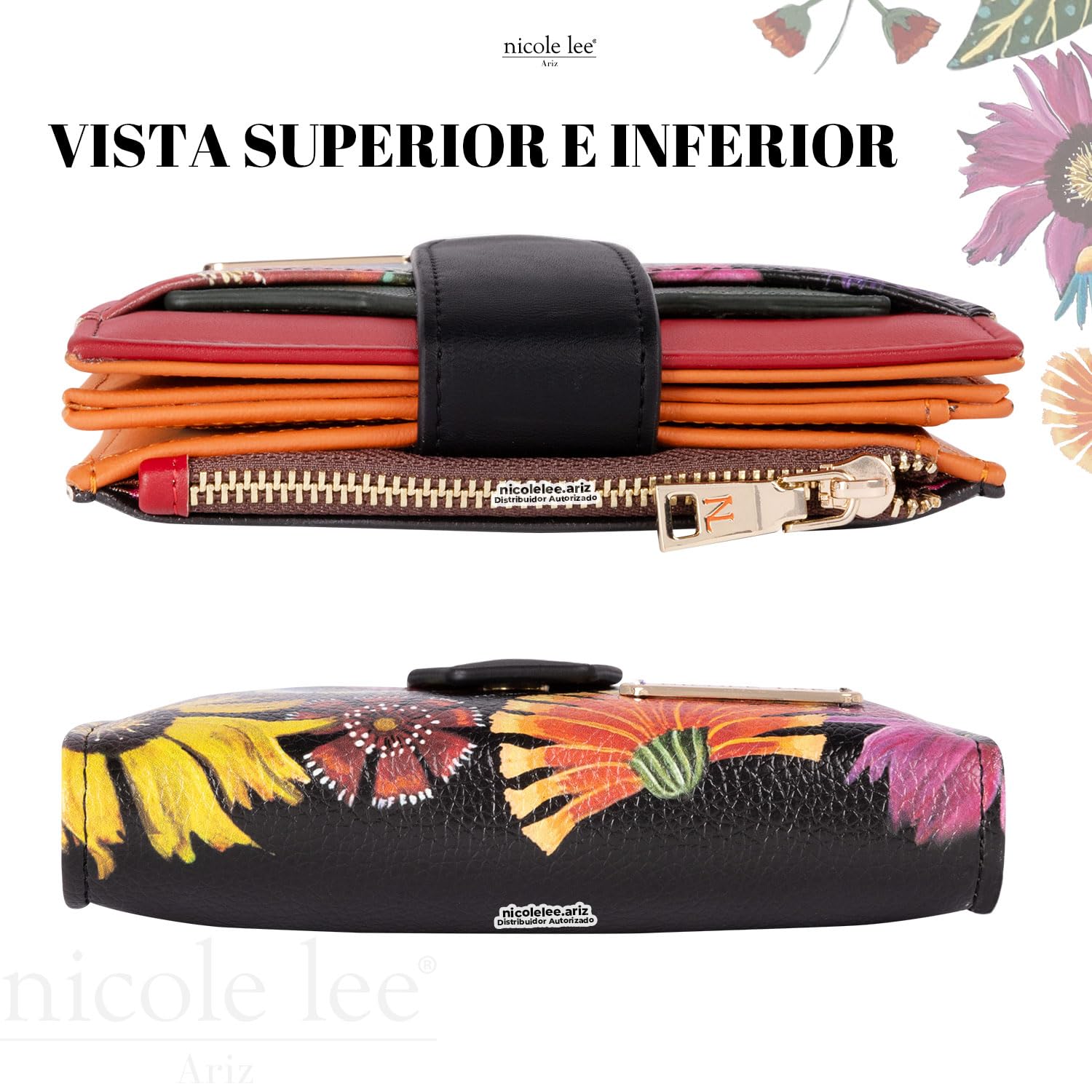 Nicole Lee 2 Piece RFID Bifold Butter Flower Black Wallet
