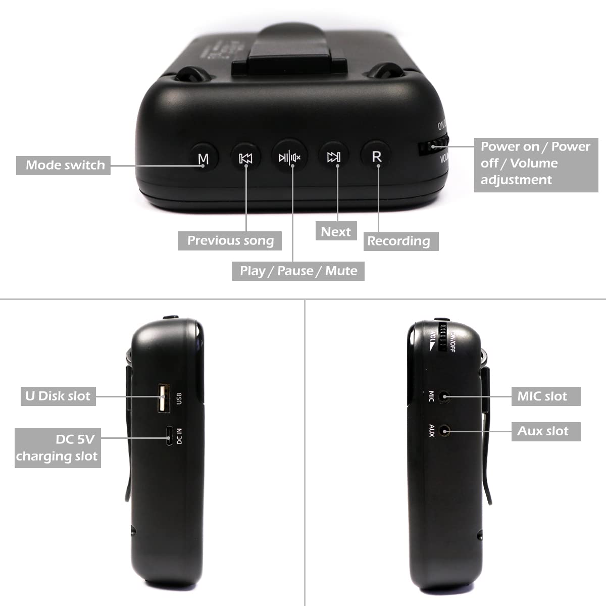 WinBridge Voice Amplifier Portable Speaker with Wired Microphone Headset 16W | 2500mAh Larger Capacity Mini Pa System Support Bluetooth | Record | Mute | LED Display for Teachers S209