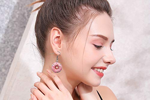 RUIZHEN Colorful Cartoon Best Friend Sweet Donut Dangle Earrings (pink)