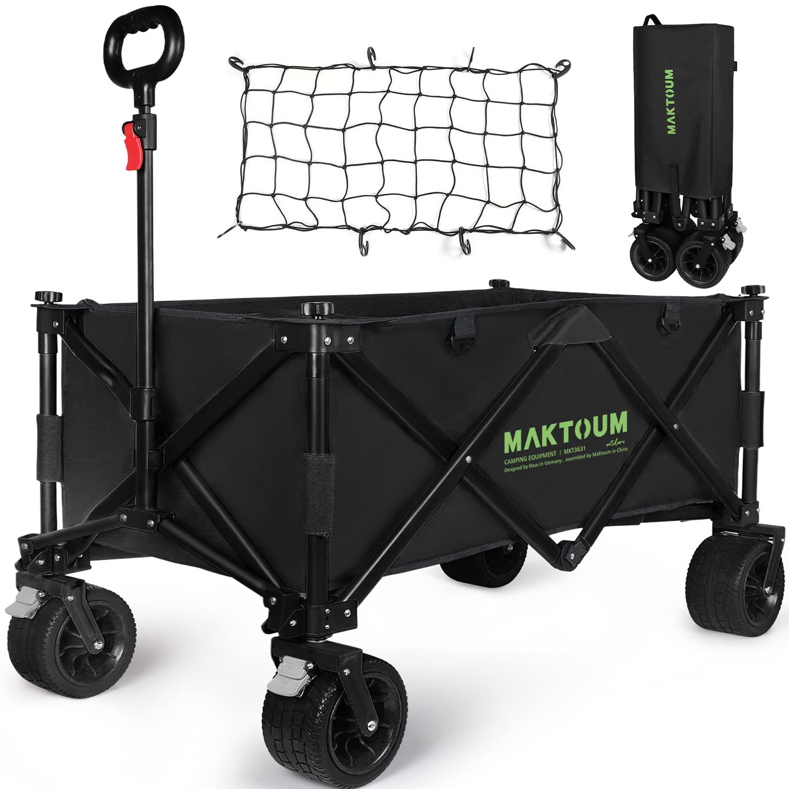 Pioneeryao Collapsible Wagon Cart Heavy Duty Outdoor Folding Utility Wagon Beach Wagon with Big Wheels for Camping Beach Garden
