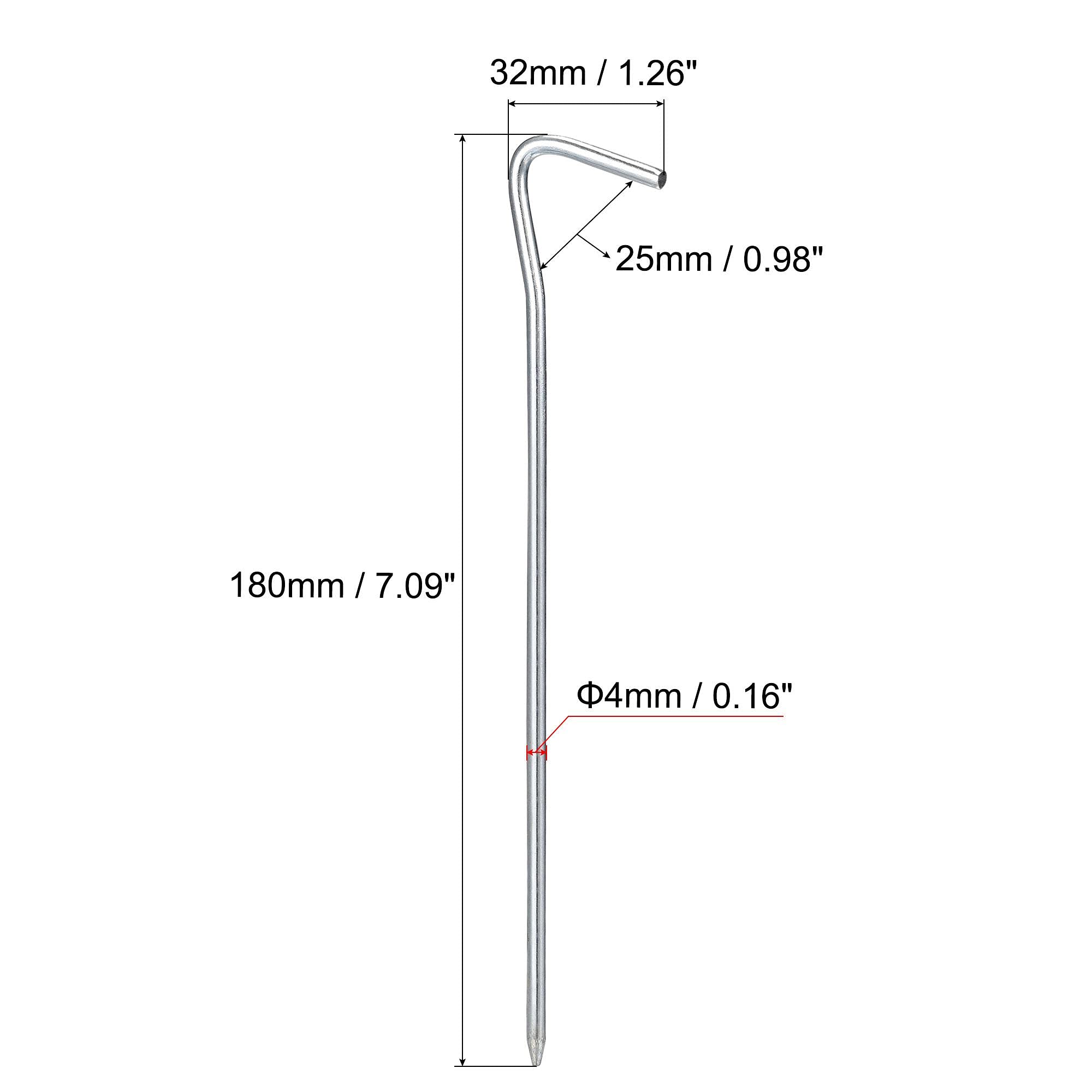 uxcell Tent Pegs, 7" Length 0.16" Dia Carbon Steel Tent Stakes with Hook for Camping Garden Edging Fence 25pcs