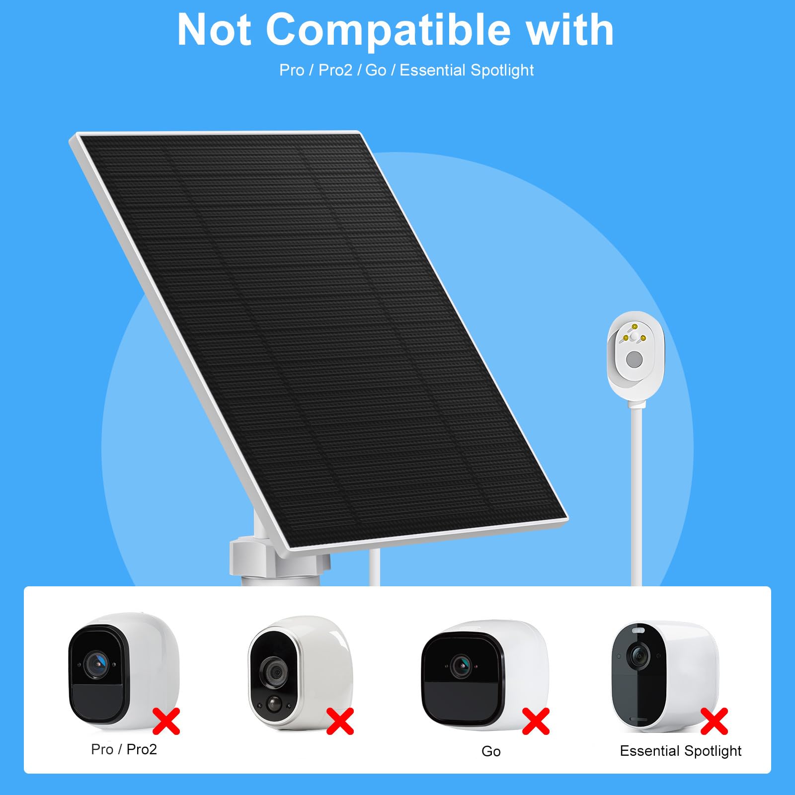 Solar Panel Charger for Arlo,Solar Panel for Arlo Pro 5S 2K,Pro 4,Pro 3,Floodlight,Ultra 2,Ultra,Go 2,5W IP65 Waterproof Solar Panel Charger for Arlo,9.84Ft Charging Cable,360°Wall Mount(1Pack)
