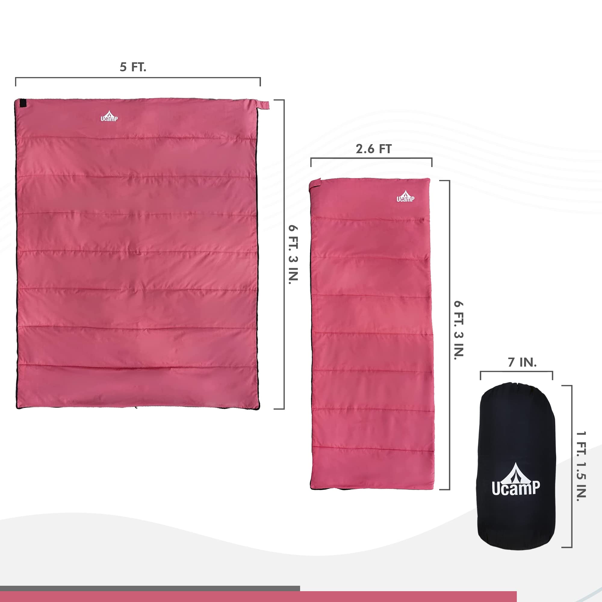 UCAMP Camping Sleeping Bag – 74.8 x 30 Inch Backpacking Sleeping Bag Camping Gear – Warm Weather Waterproof Sleeping Bag – Comfortable and Lightweight – 2 Way Reverse Zippers