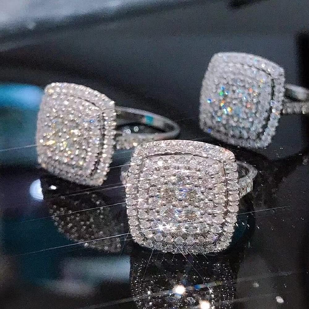 Square Super Flash Princess Engagement Wedding Diamond Ring (US Code 6-10) (8)