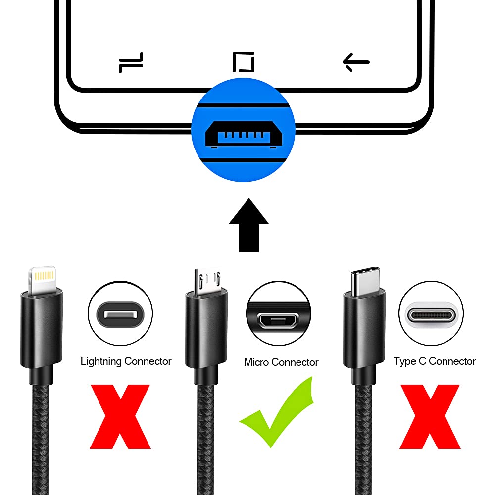 UDATON Micro USB Cable, Android Charger, 3 Pack 10FT Long Nylon Braided Fast Charging Cable Compatible with Samsung Galaxy S7 S6 Edge S6, Android & Windows Smartphones - Black