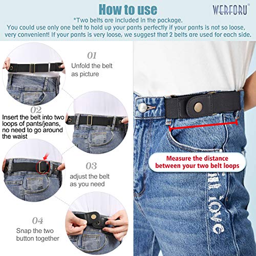 WERFORU Unisex 2 Pack Buckle Free Belt for Ladies Men 2 Loop No Buckle Stretch Belt for Jeans Pants, Black,Fits 2 loop distance : 3"-6β