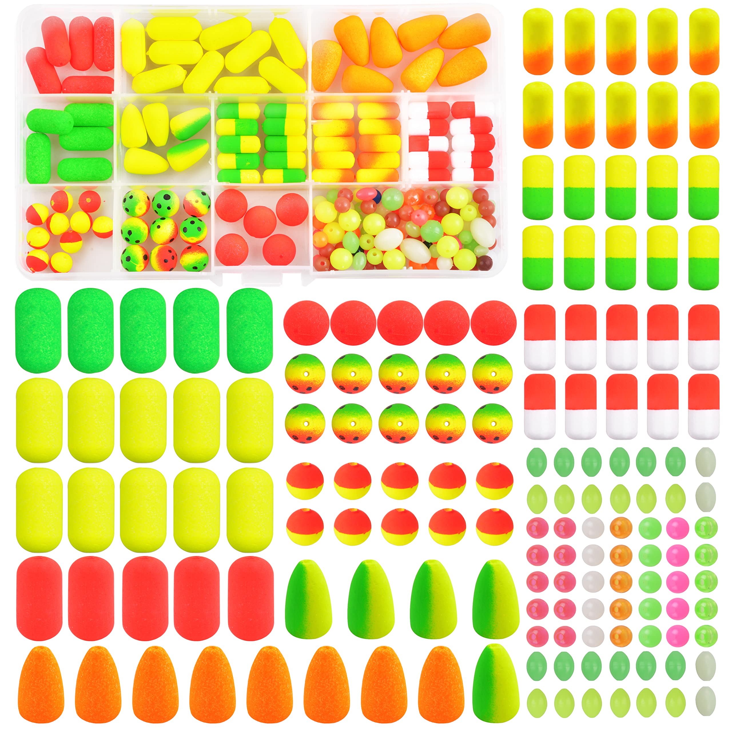 SILANON Pompano Rigs Floats Beads Kit,Foam Snell Fishing Floats Bobbers for Surf Fishing Live Bait Walleye Rig Making Accessories Bullet Cylinder Float for Trout Catfish