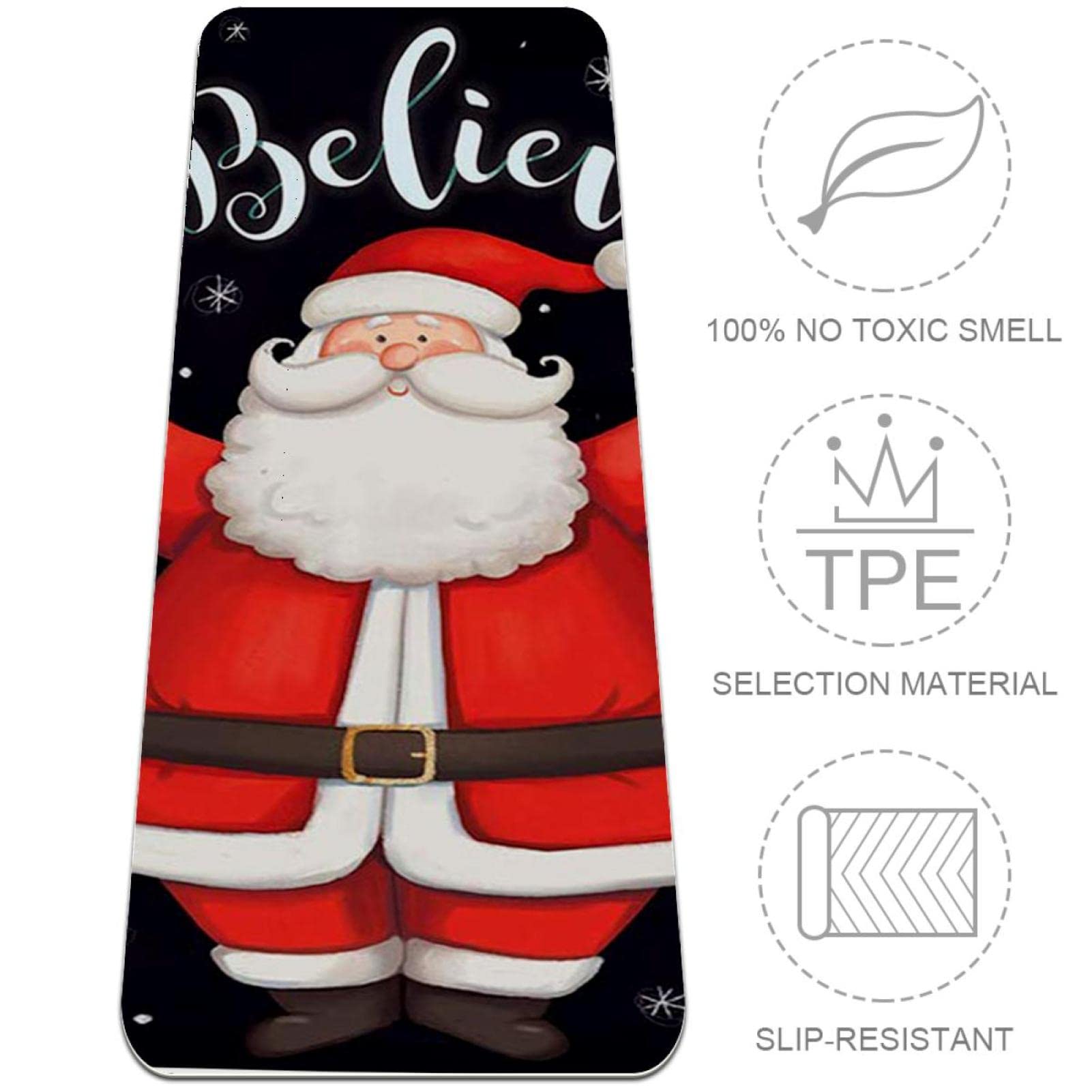 Yoga Mat, Yoga Mats for Home Workout, Workout Mat, Exercise Mats, Pilates Mat, Red Santa Claus pattern