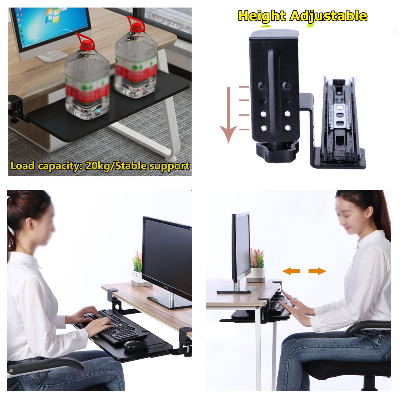 QULACO Under Desk Wooden Ergonomic Keyboard Tray - Under Desk Sliding Keyboard Platform, Sturdy, Comfort, Desk Wrist Rests Extender 52/65x25cm