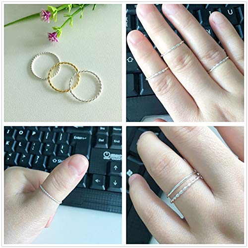 SILBERTALE Stacking Knuckle Rings for Women Men Sterling Silver Thin Twist Rope Stackable Rings Set Pinky Rings Size 2.5