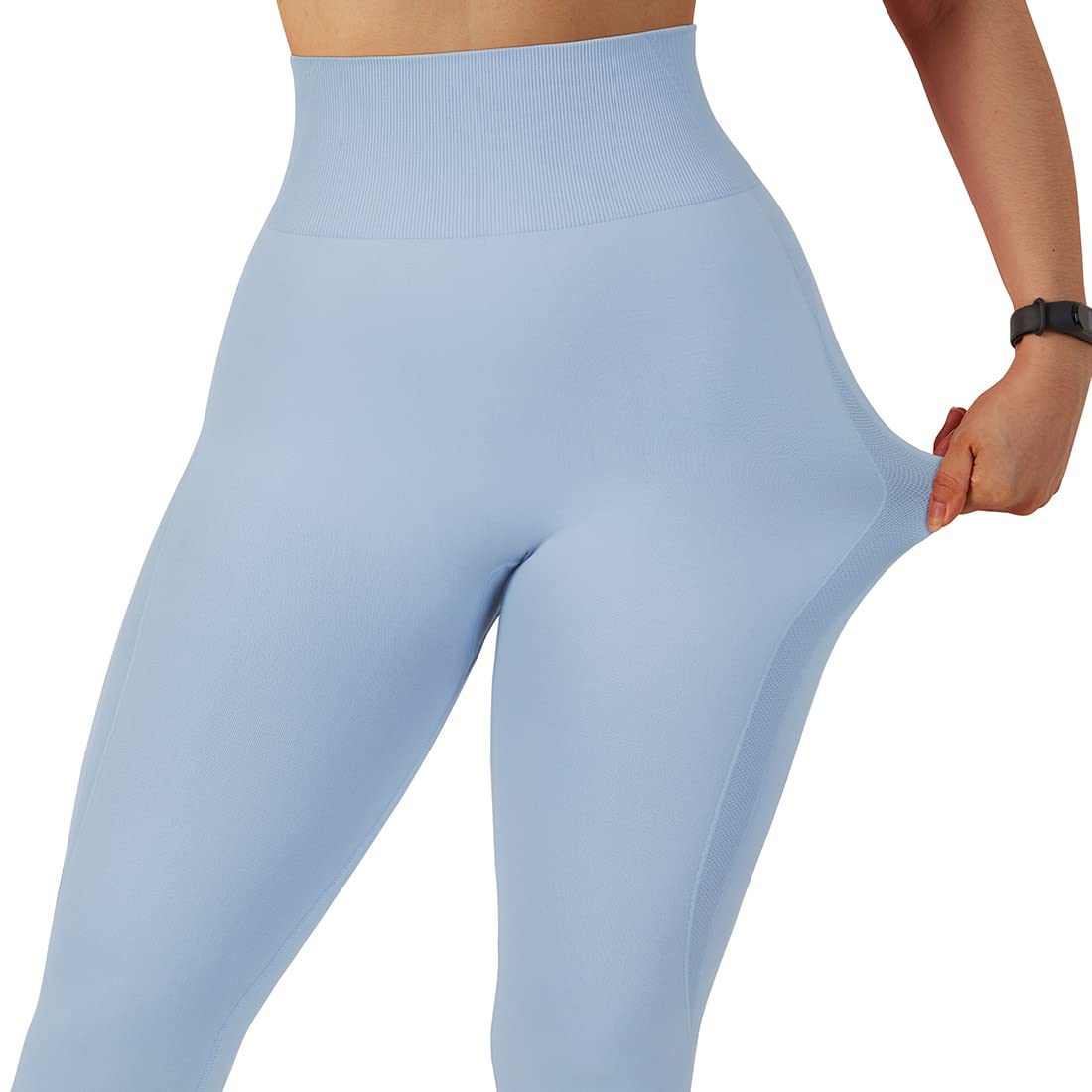SUUKSESS Women Contouring Scrunch Butt Lifting Leggings Seamless Workout Yoga Pants(Light Blue, L)