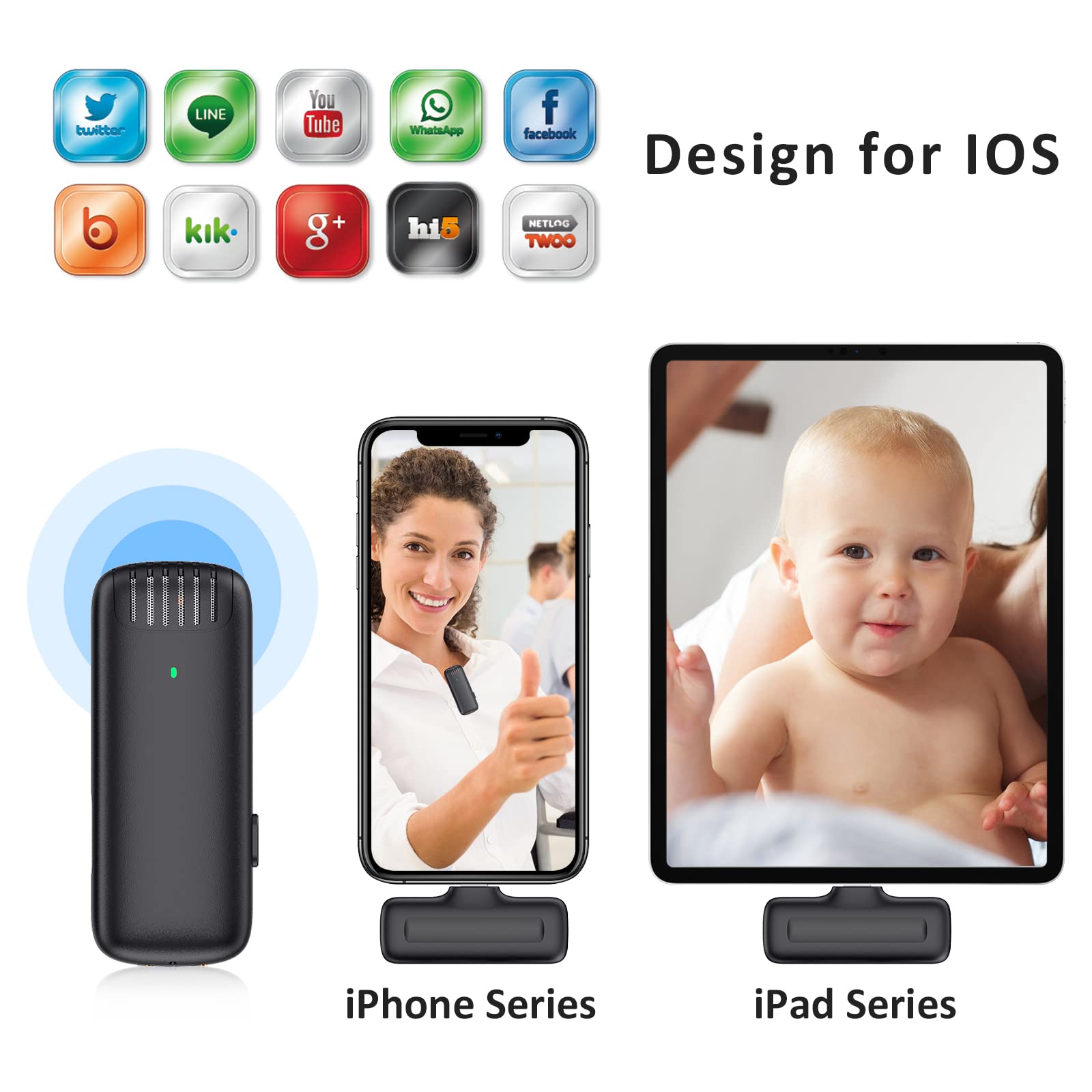 Wireless Lavalier Microphone for iPhone iPad Recording, Plug & Play Auto-syncs Clip-on Mini Mic for YouTube Facebook Live Stream TikTok Vlog Zoom Video -Noise Reduction/No APP & Bluetooth Needed