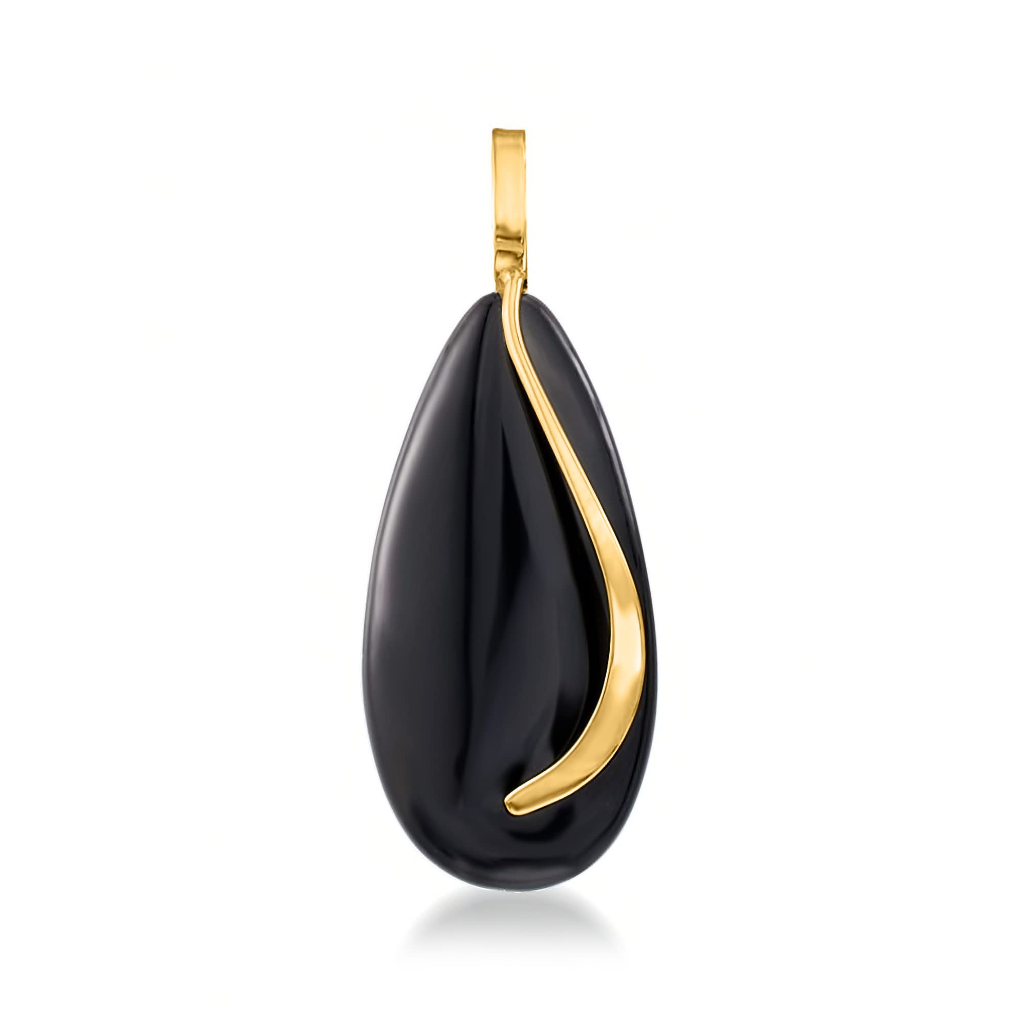 Ross-Simons Black Onyx Teardrop Pendant in 14kt Yellow Gold