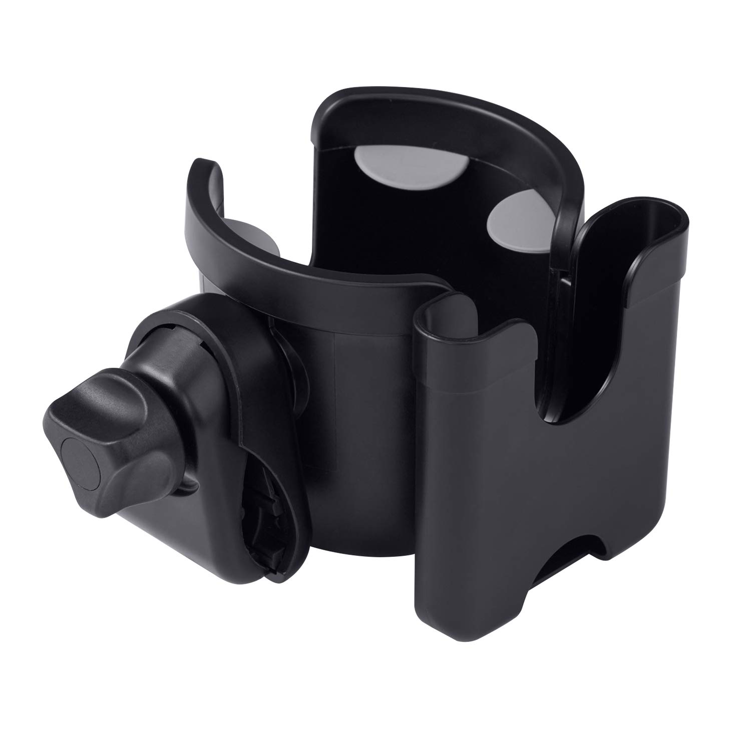 SUNVENO Stroller Universal Cup Holder, 360 Degrees Rotation 2 in 1 Large Bottle Holder with Phone Holder for Stroller, Pushchair,Wheelchair, Walker, Black