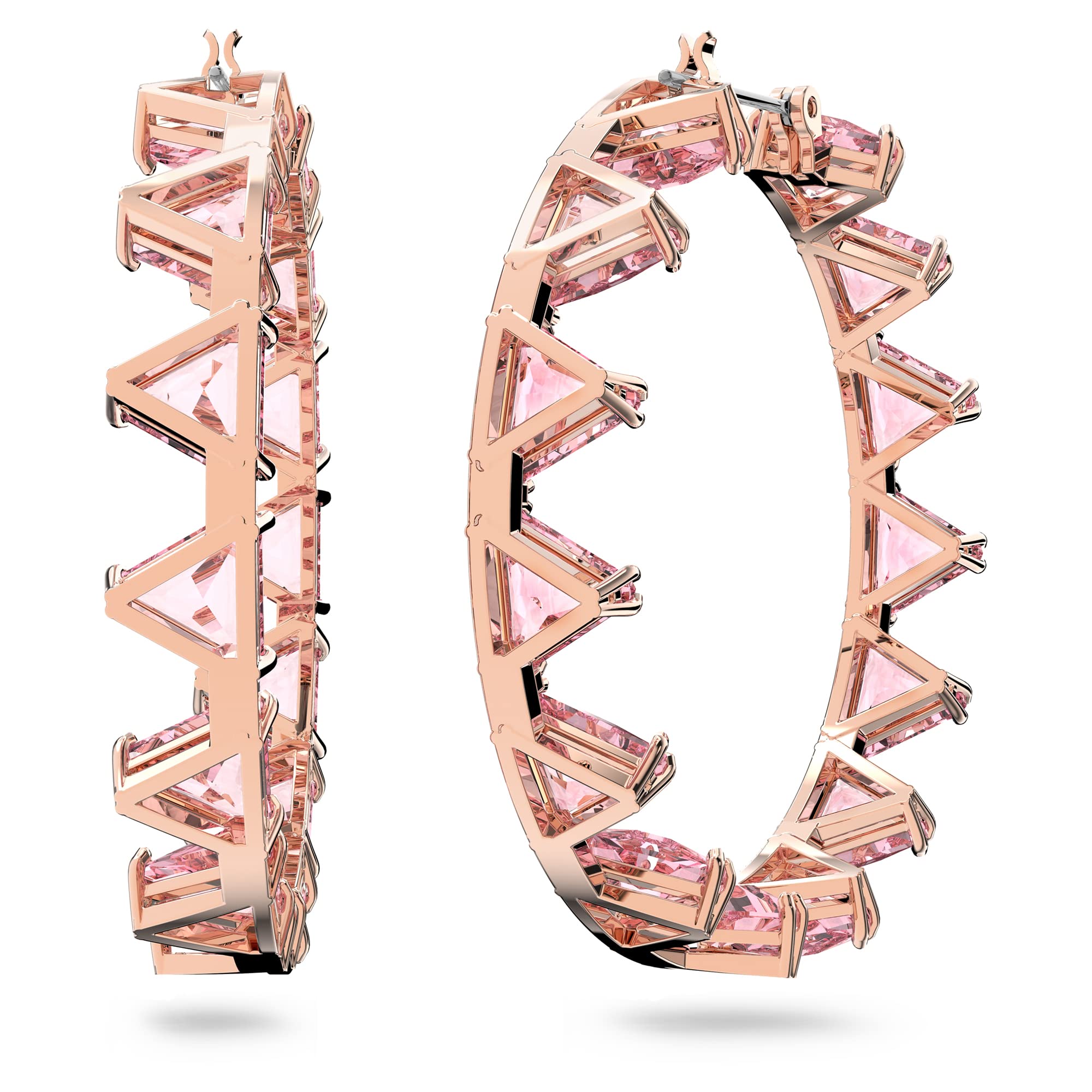 Swarovski Ortyx Hoop Earrings, Triangle cut crystals, Pink, Rose gold-tone plated