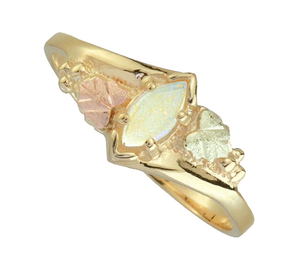 Opal Cabochon Marquise Ring, 10k Yellow Gold, 12k Green and Rose Black Hills Gold Size 8