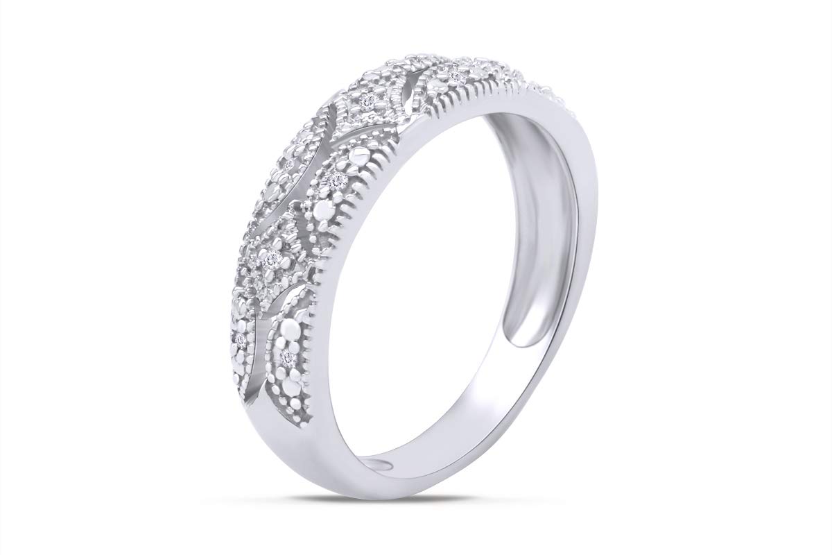 Sterling Silver Round Moissanite Diamond Accent Bridal Wedding Band Ring for her in 14K White Gold Over Sterling Silver, Jewelry gift for Women Ring Size-6
