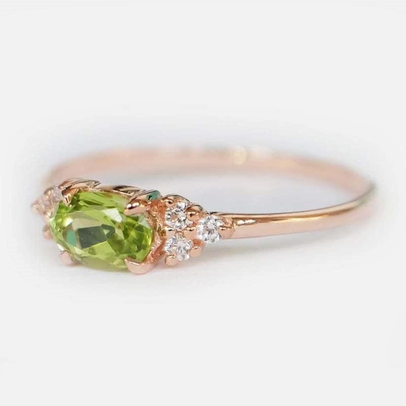 ZJQZBSS 18-Karat Rose Gold Sparkly Olive Green Crystal Diamond Ring Cubic Zirconia Ring CZ Diamond Multi-Row Ring Eternal Engagement Wedding Ring for Women (Size 6)
