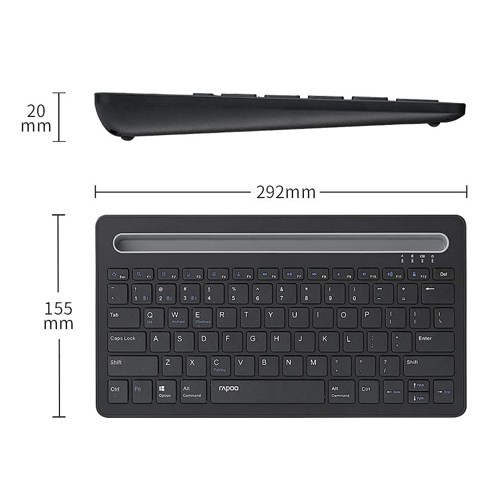 Rapoo XK100 Multi-Device Bluetooth Keyboard with Integrated Stand Rechargeable Portable, Connect Upto 3 Devices for Tablet Cellphone PC Smart TV, Compatible with Windows 7/8/10/XP Vista Linux Mac