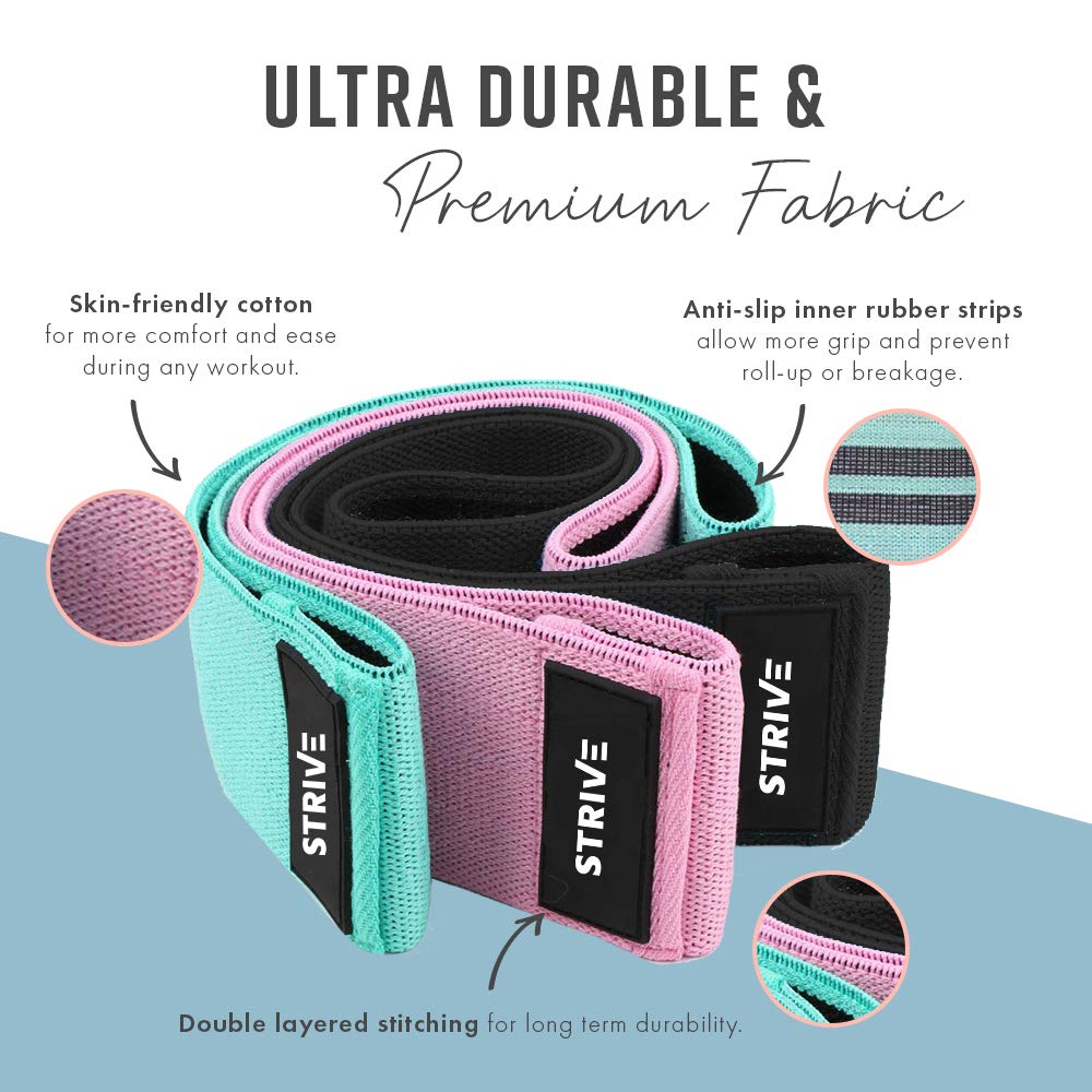 STRIVE zone Glute Bands for Working Out Women - Set of 3 Fabric Resistant Band – Yoga Bands for Legs and Butt - Hip Resistance Fabric Bands for Exercise