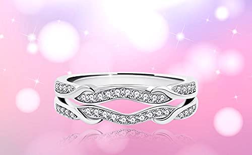Uloveido Sterling Silver Infinity Bypass Engagement Ring Cubic Zirconia Double Wedding Band Guard Enhancer Y1522 (Size 7)