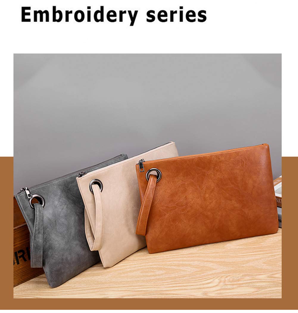 Unique Vegan Women Clutch Bag PU Leather Envelope Clutch Bag Handbag Wristlets for Beach Holiday (Brown)
