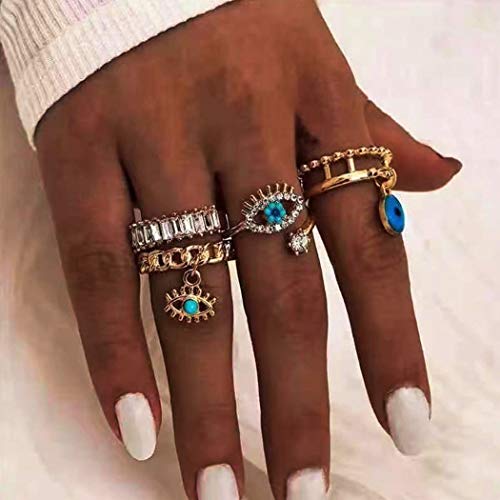Sillaget Crystal Knuckle Rings Set Star Moon Rhinestone Boho Stackable Finger Rings Midi Ring for Women Gold Joint Rings (4PCS) (F)