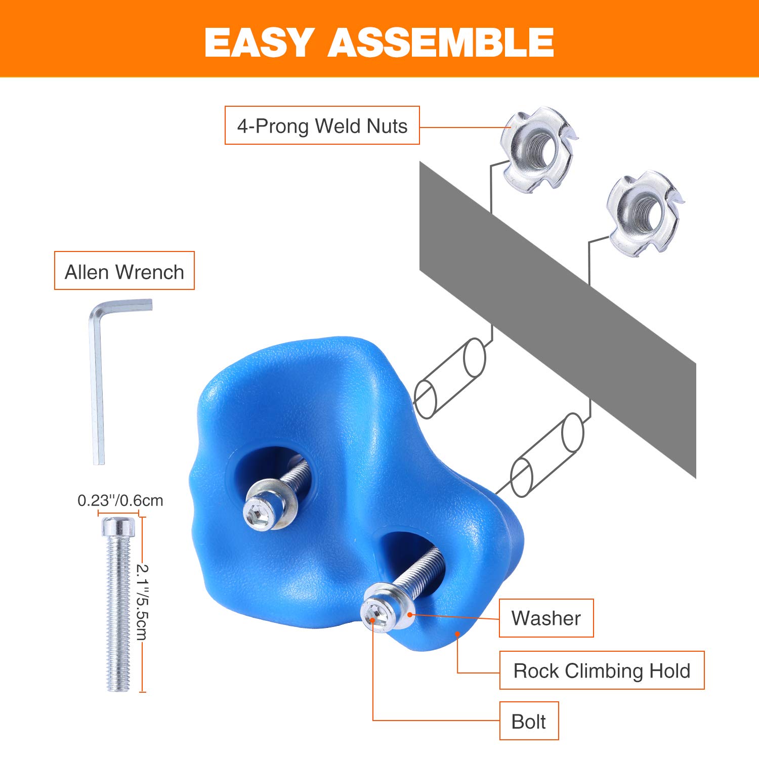 RedSwing 24PCS Rock Climbing Holds for Kids with 6.5 Ft Loop Rope, Large Rock Wall Holds for Outdoor Indoor Climbing Wall Playset, Including Mounting Hardware