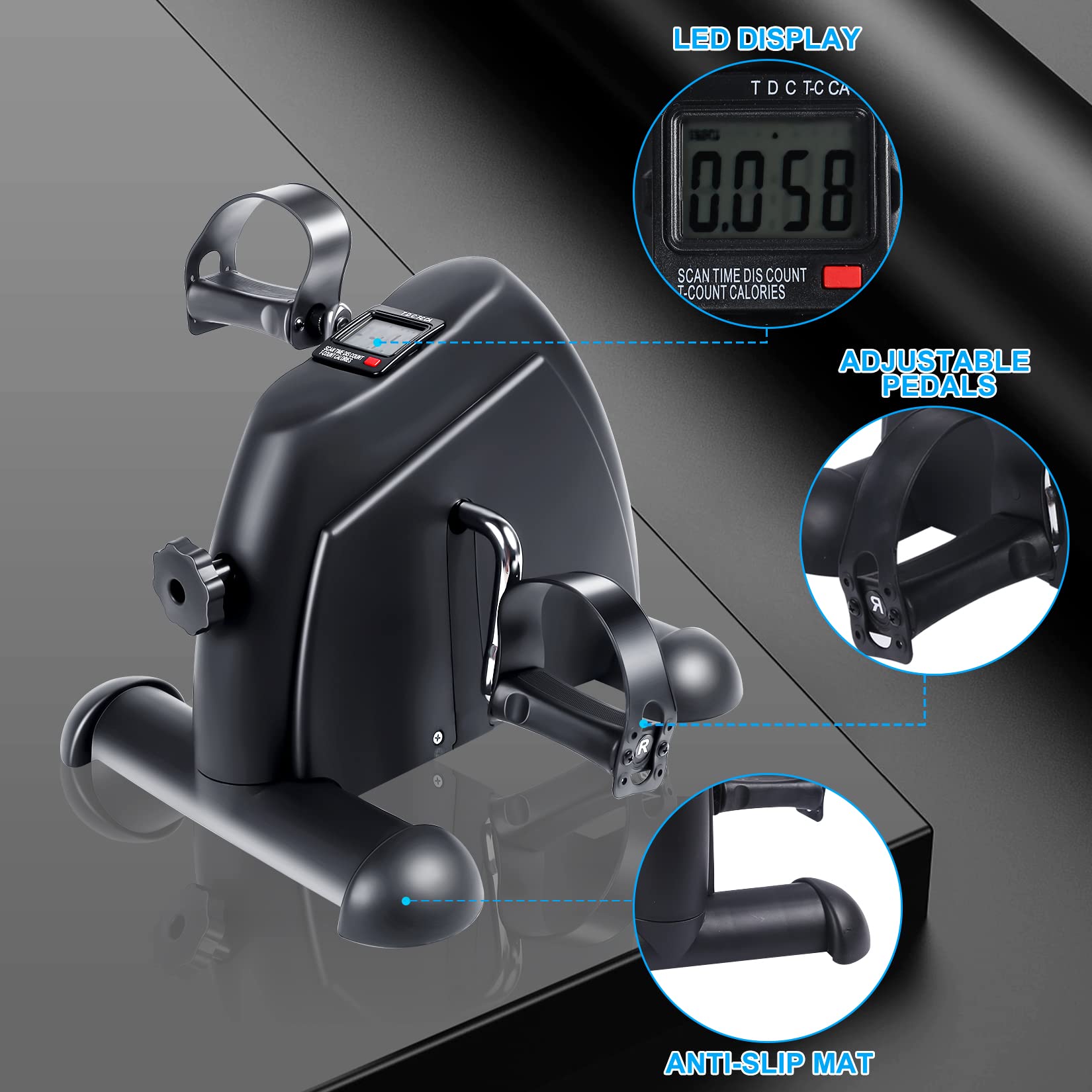 YSSOA Pedal Exercise Bike, Under Desk Bike Pedal Exerciser, Portable Mini Exercise Bike for Arms and Legs Workout, Resistance Adjustable, Lightweight Size for Saving Space,Black