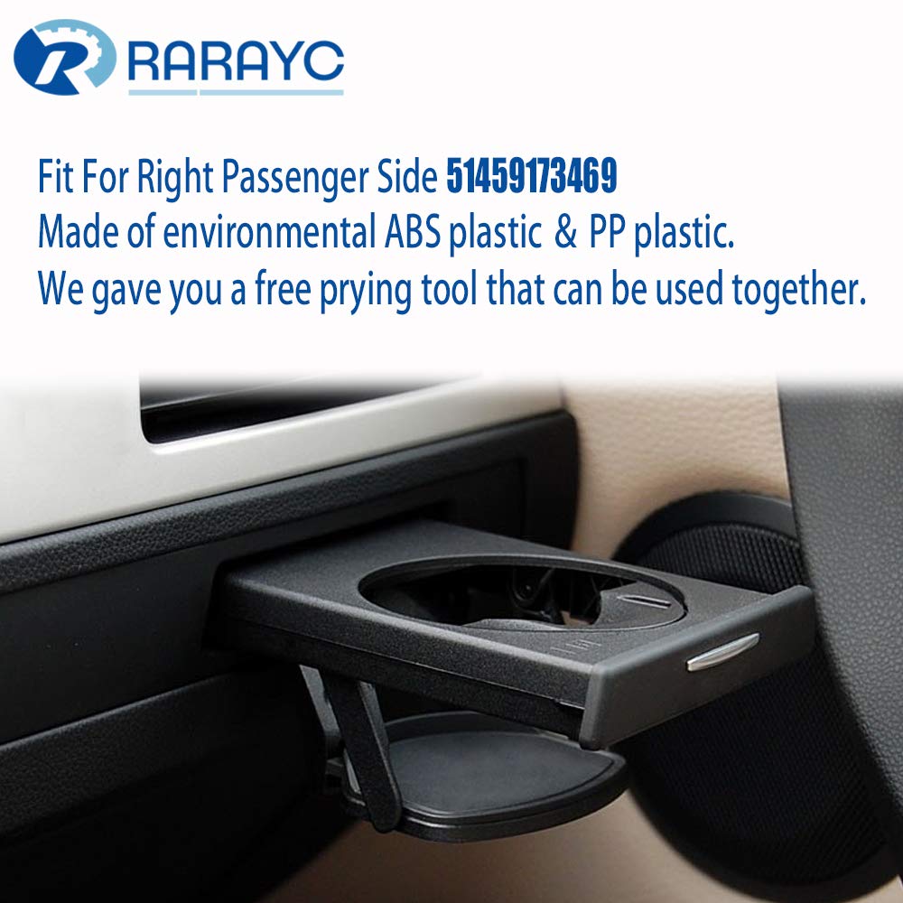 RARAYC Cup Holder Replacement for 2006-2013 BMW Accessories E90 E91 E92 E93 325 328 330 335 M3, Front Left and Black, Replaces 51459173463 with a Dashboard Removal Tool