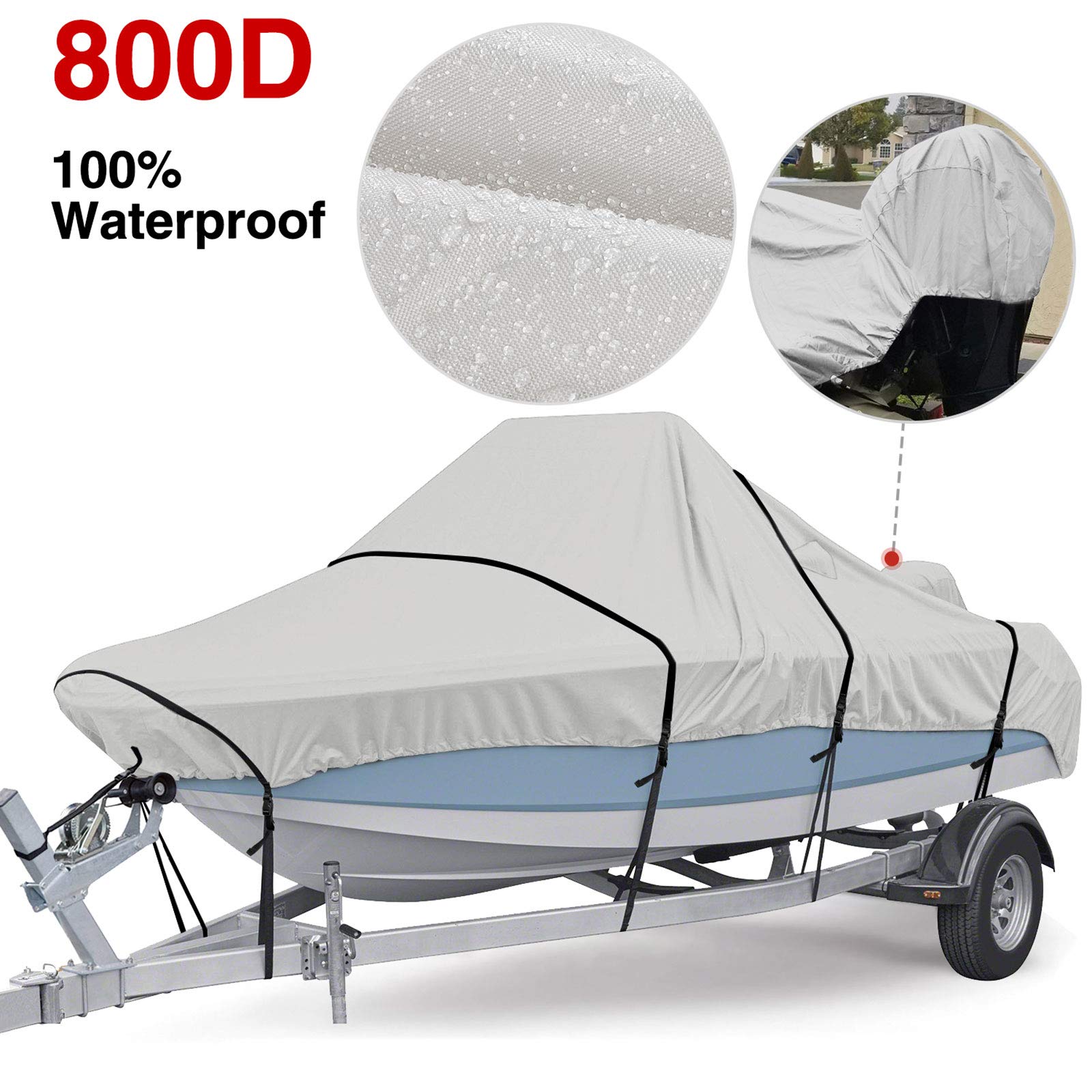 RVMasking Upgraded 800D Waterproof Center Console Boat Cover, Heavy Duty Boat Cover for Center Console Boat