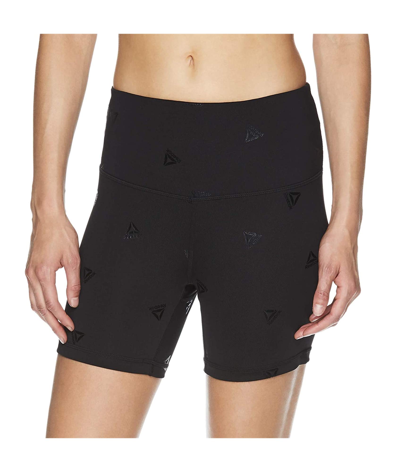 Reebok Womens Fitted Highrise Athletic Compression Shorts, Black, Large