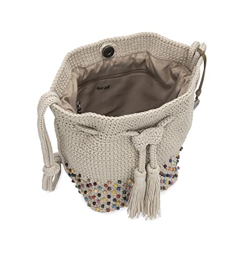 The Sak Womens Ivy Crochet Drawstring Bucket, Ecru Multi Beads, One Size US