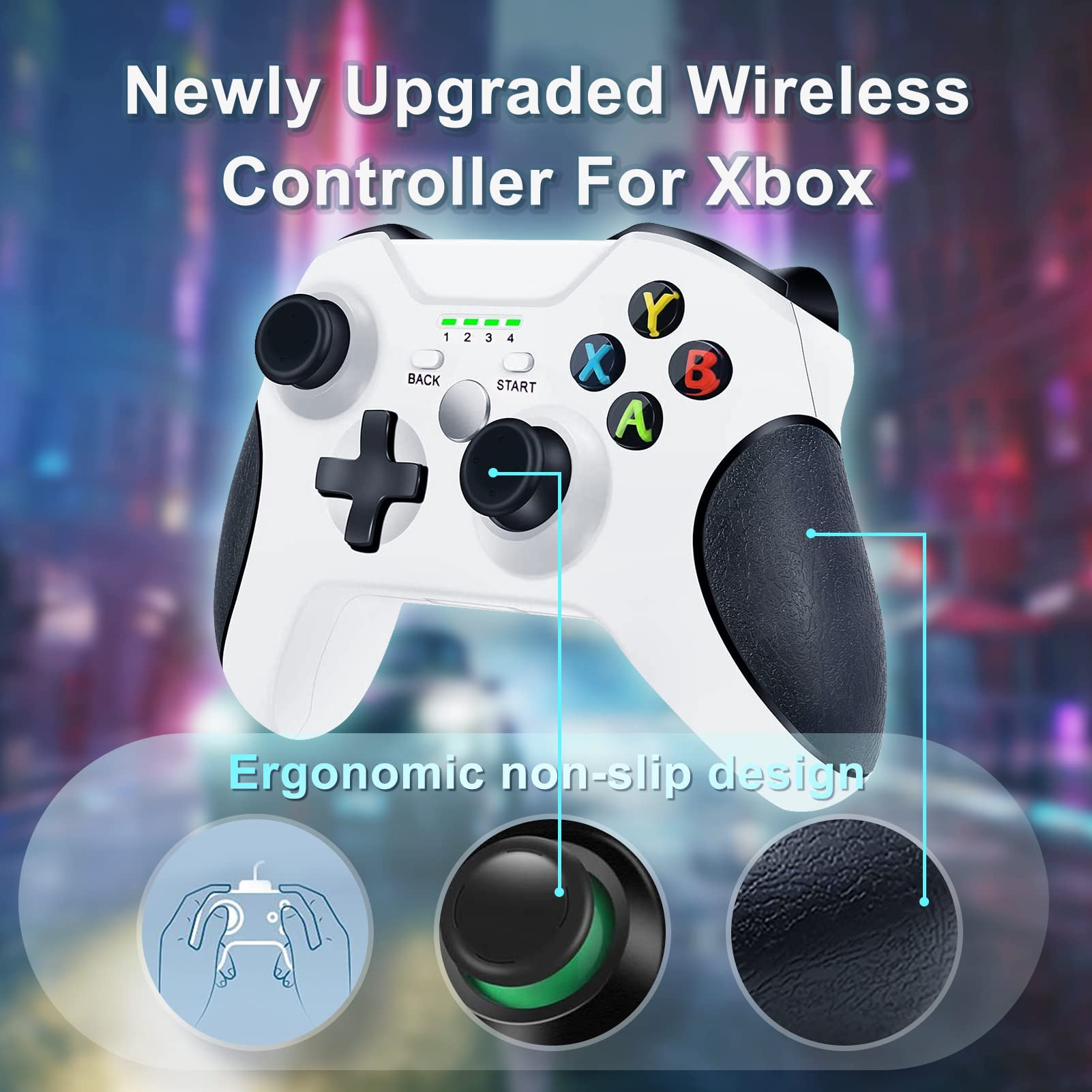 Wireless Controller for Xbox One, 2.4GHZ Game Controller Compatible with Xbox One/One S/One X/One Series X/S/Elite/PC Windows 7/8/10 with Built-in Dual Vibration (White)