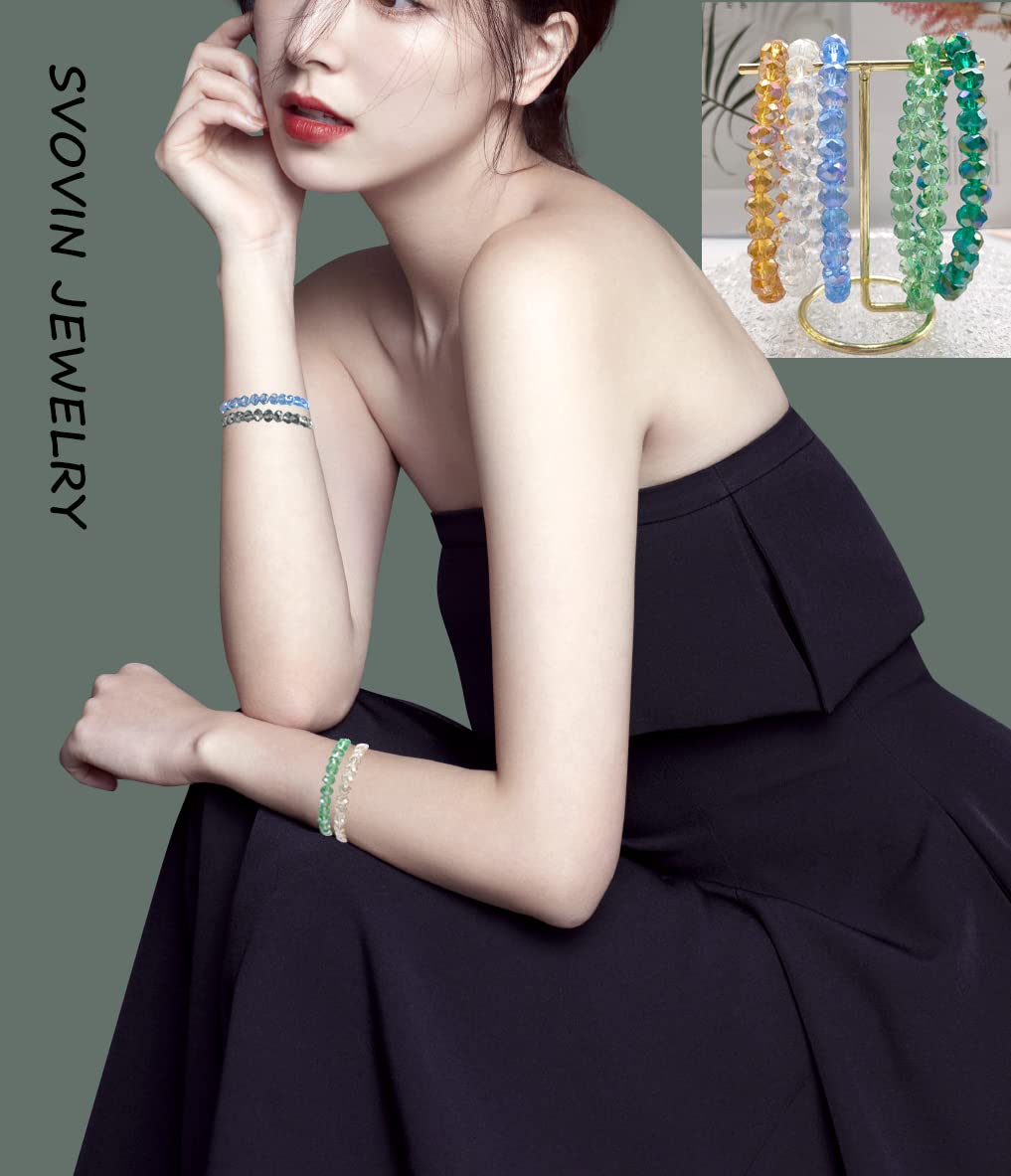 Svovin 18 Pcs Glass Beaded Bracelet Set for Women Men Elastic Stretch Versatile Statement Colorful Spark Clear Crystal Handmade Bracelets