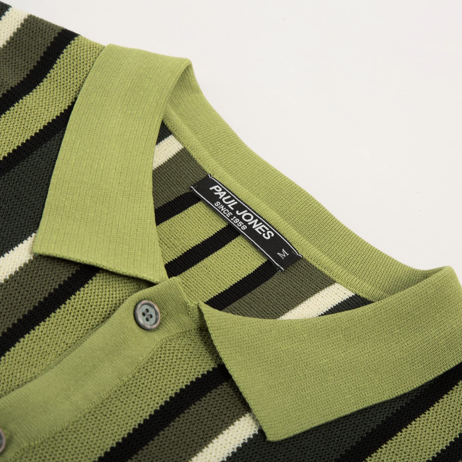 PJ PAUL JONES Mens Short Sleeve Knit Golf Shirt Retro 90s Stripe Polo Shirts Green L
